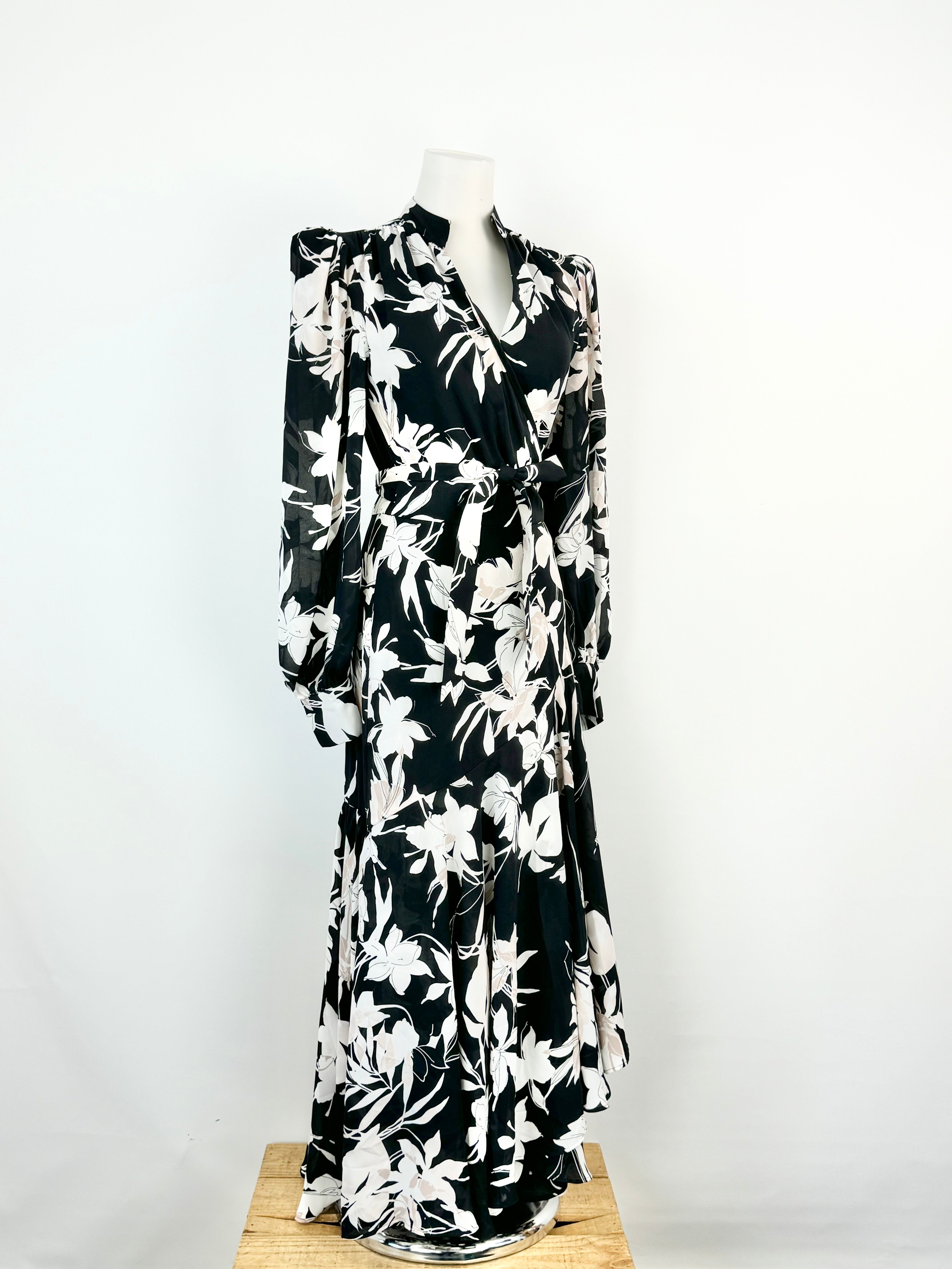 Sarar Black & White Puff Sleeve 'Angela Elbise' Wrap Dress NWT - AU8
